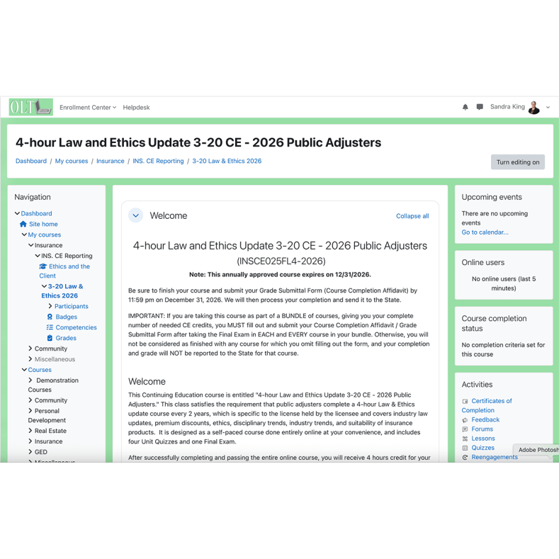 Florida 4-Hour 3-20 Public Adjuster Law & Ethics Update CE (CE 5-320 ...